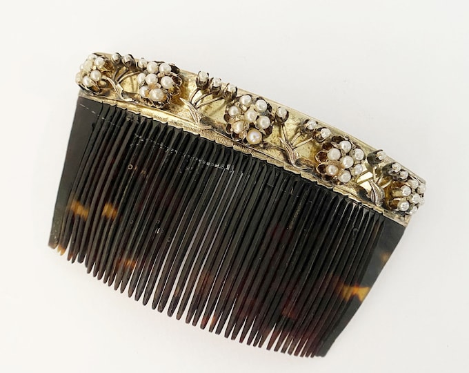 Antique Payneta Hair Comb Silver in Gold Plated Finish With Seed Pearls ...