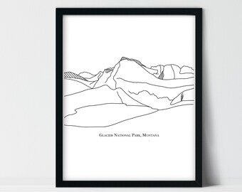 Glacier National Park Line Drawing Art Print National Park | Etsy