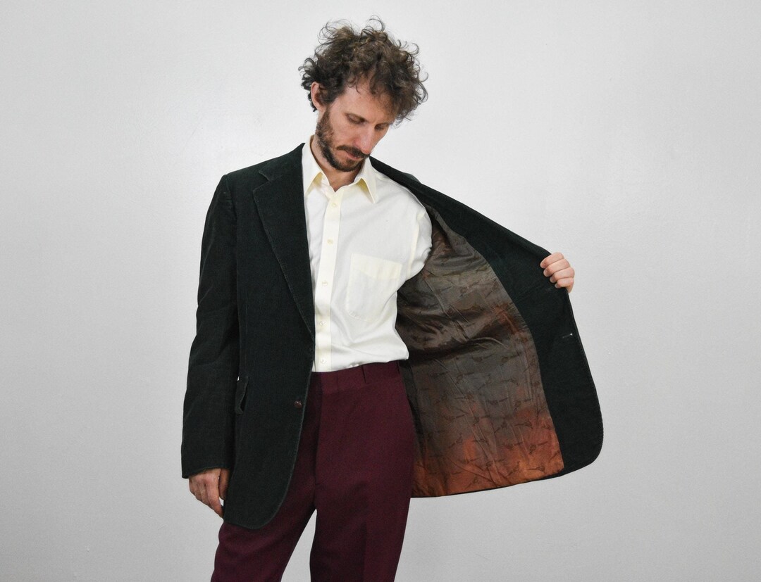 Vintage 70s Dark Green Wide Wale Corduroy Suit / Wide Lapel Needlecord ...