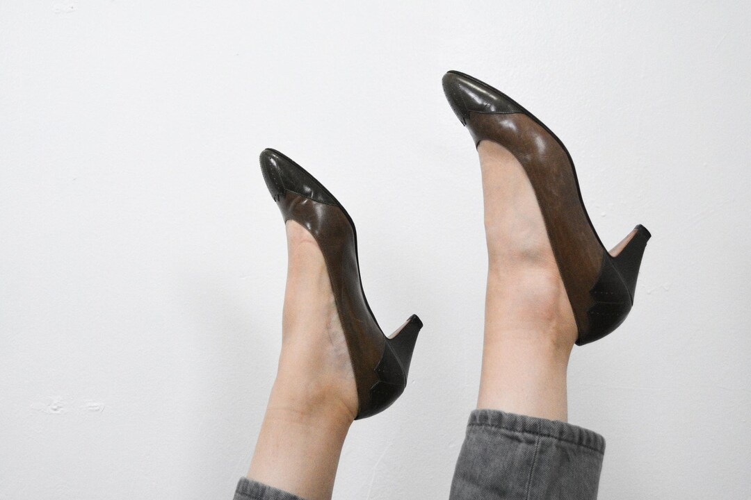 Vintage Perry Ellis Kitten Heels: Two-tone Cap Toe Spectator Shoes ...