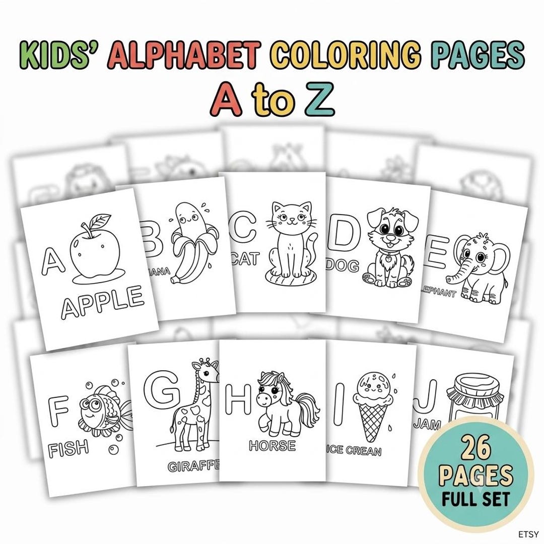 Kids Alphabet Coloring Pages A-Z, 26 Printable ABC Learning Activity ...