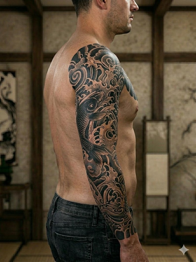 Black Ink Koi Fish Japanese Tattoo Flash - Etsy