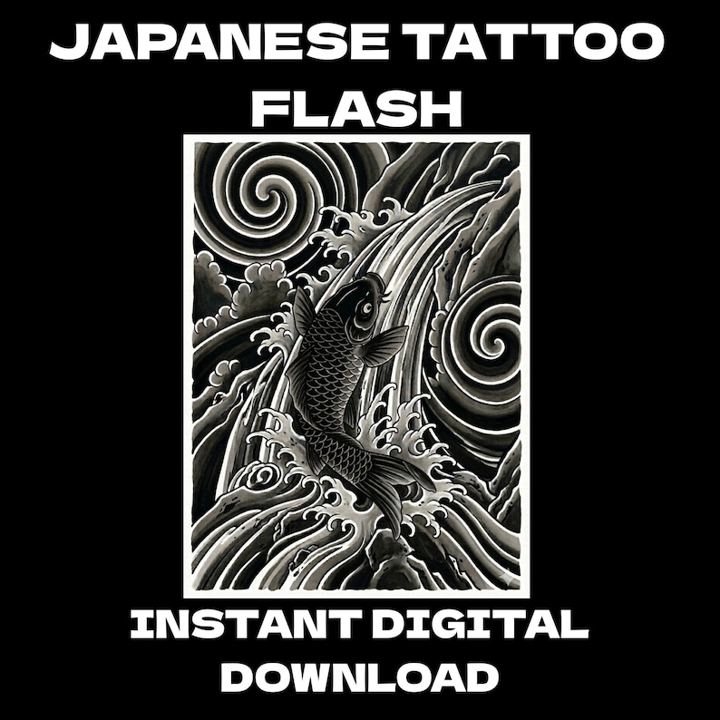 Black Ink Koi Fish Japanese Tattoo Flash - Etsy