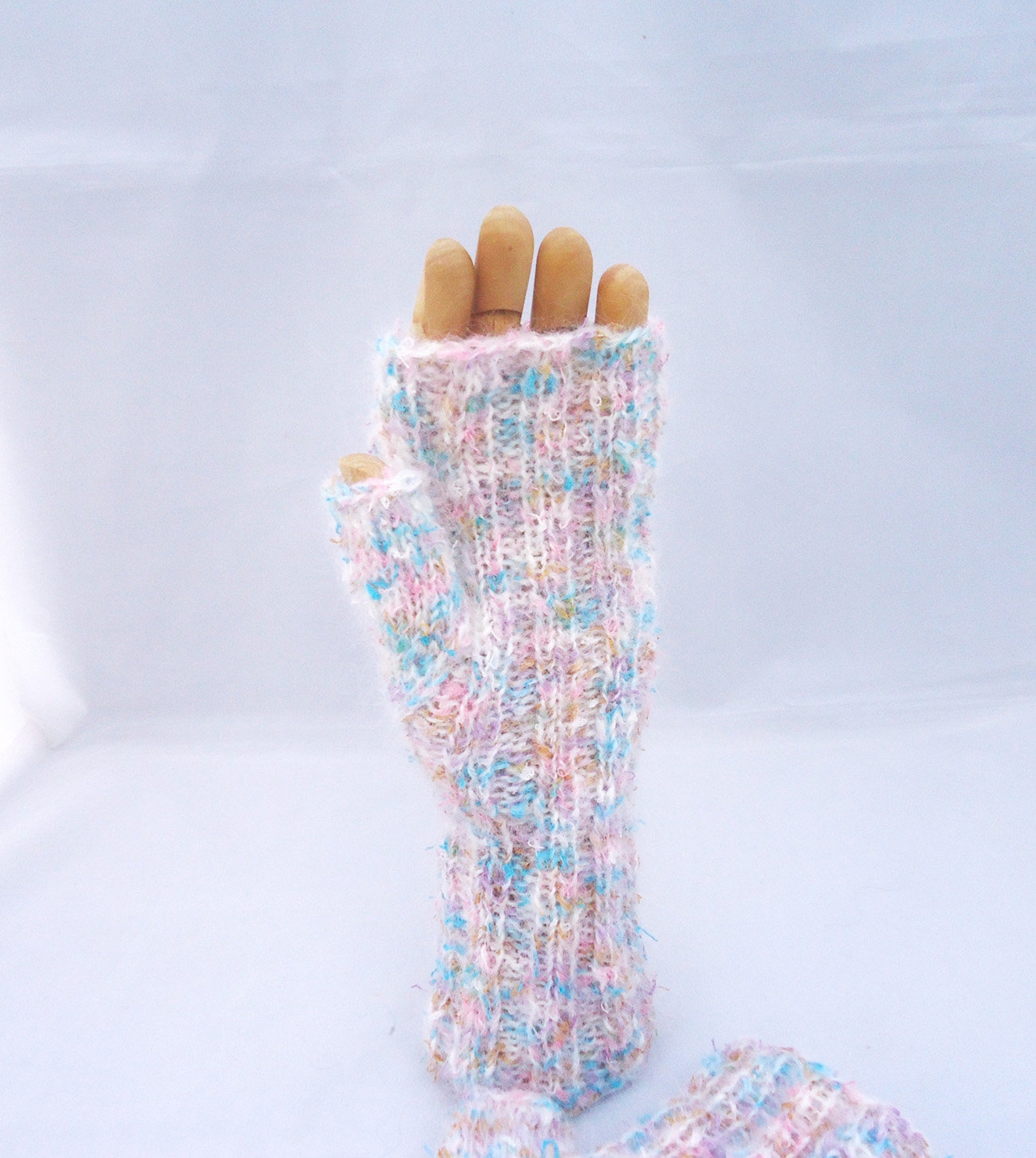 Mohair Fingerless Mittens Mittens With Flower Multicolour - Etsy UK