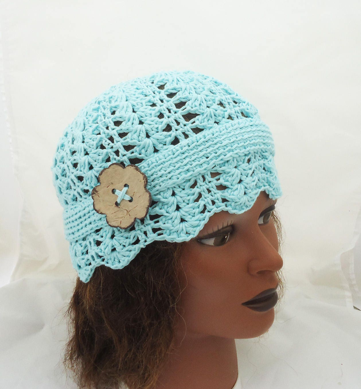 Lace Crochet Ladies Hat Lace Hat In Blue Crochet Woman Hat Vintage