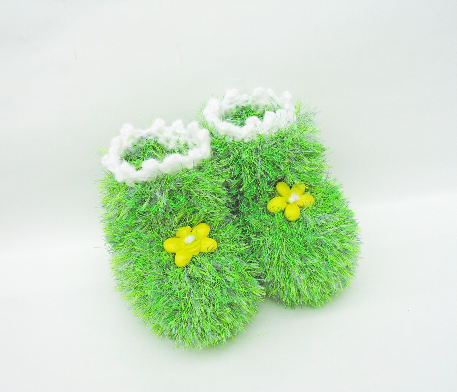 Handknitted Cute Baby Booties Green Booties Fluffy Booties - Etsy