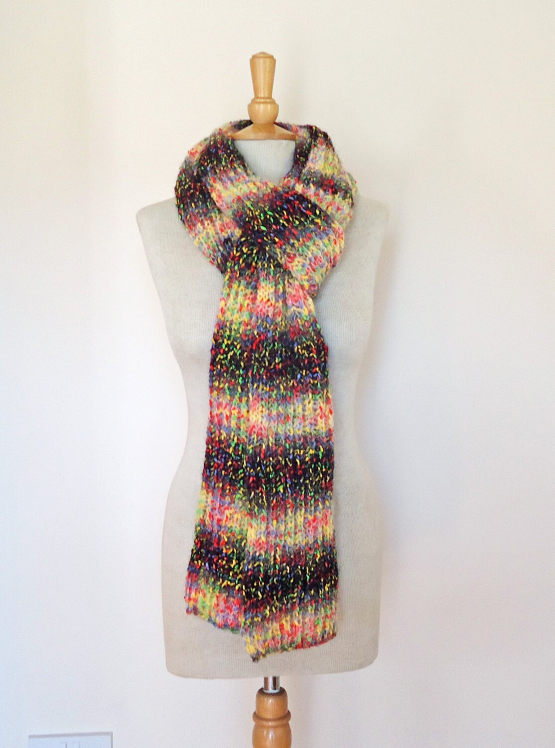 Handknitted Scarf, Extra Long Scarf, Unisex Scarf, Multicolour Scarf ...