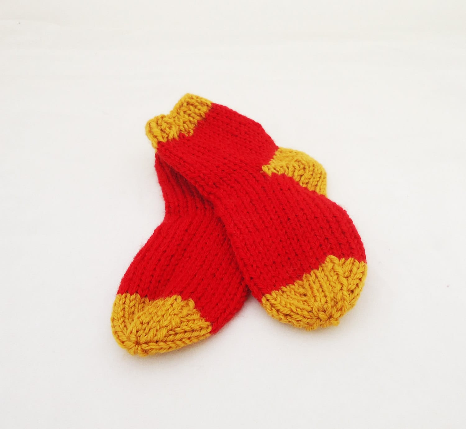 Baby Socks, Hand Knit Boy/girl Socks, Baby Socks in Red and Yellow, 0-3 ...