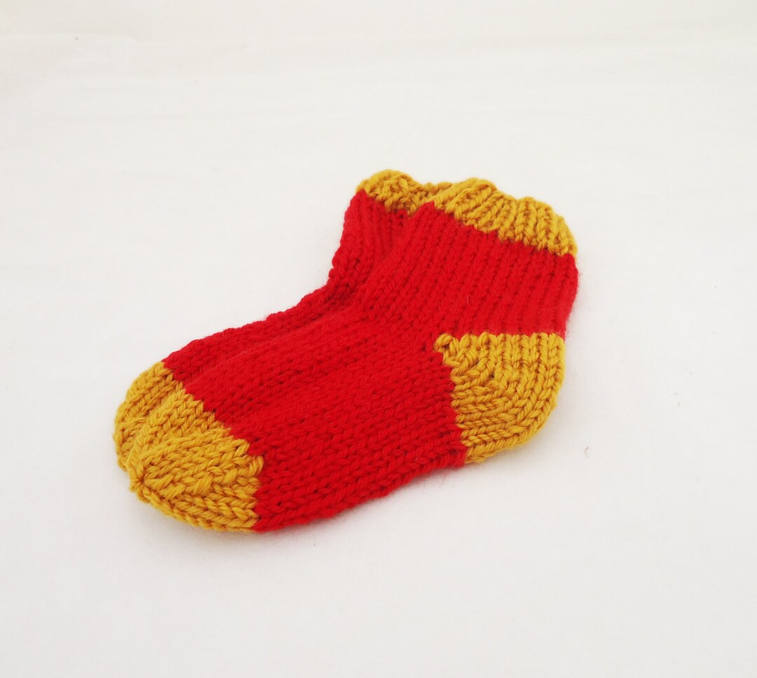 Baby Socks, Hand Knit Boy/girl Socks, Baby Socks in Red and Yellow, 0-3 ...