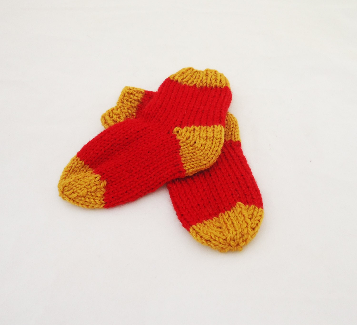 Baby Socks, Hand Knit Boy/girl Socks, Baby Socks in Red and Yellow, 0-3 ...