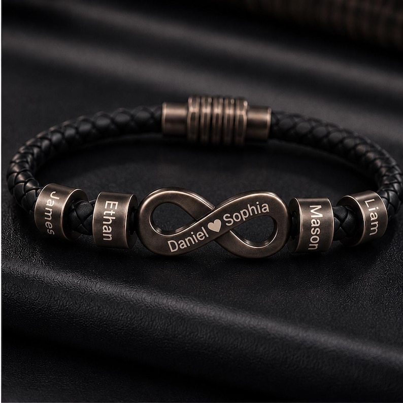 Personalized Leather Bracelet for Men, Custom Name Beads Gift for ...