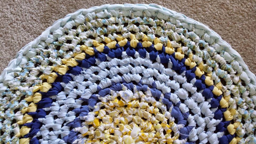 Artisan Crochet Rag Rug - 26" D - Cottage Chic - Textile Art ...