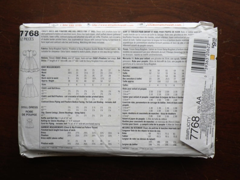 Simplicity 7768 Daisy Kingdom Girl's & Matching Doll's - Etsy