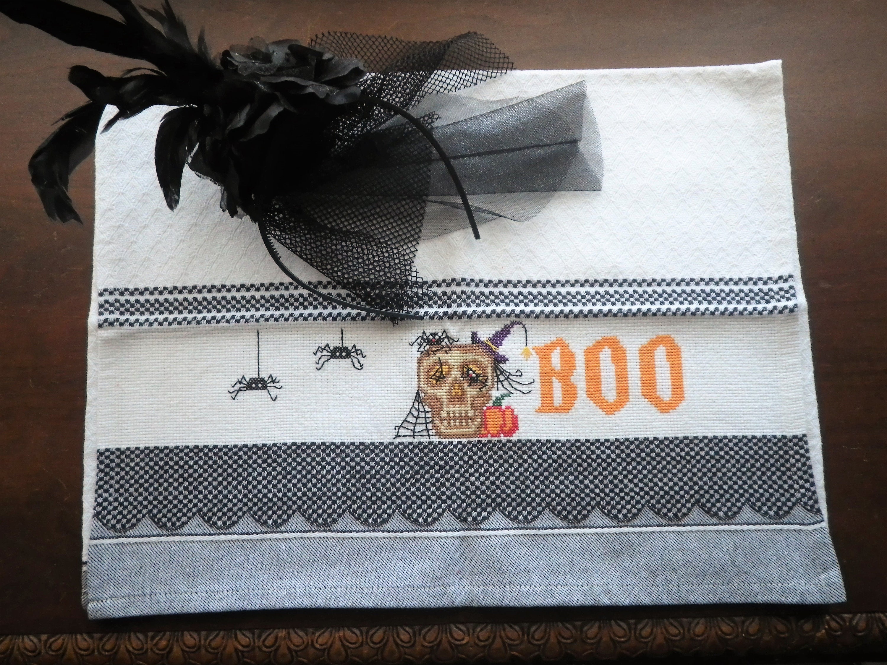 BOO XL Kitchen Towel Halloween Skull Witch's Hat and | Etsy