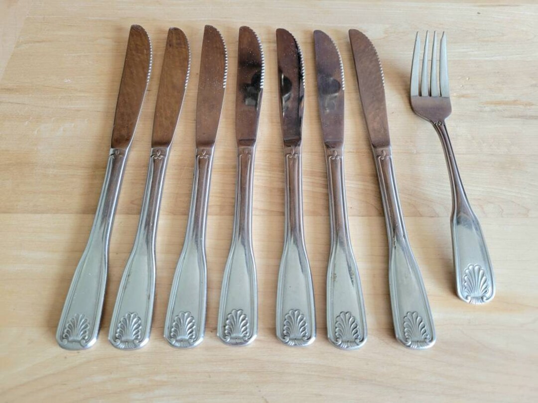 Set of 7 Knives Laguna Modern Solid by Delco W/ Shell Design - Made in ...