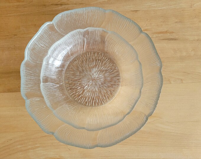 Set of 2 Arcoroc FLEUR Bowls Vintage Clear Glass W/ Raised Petals and ...
