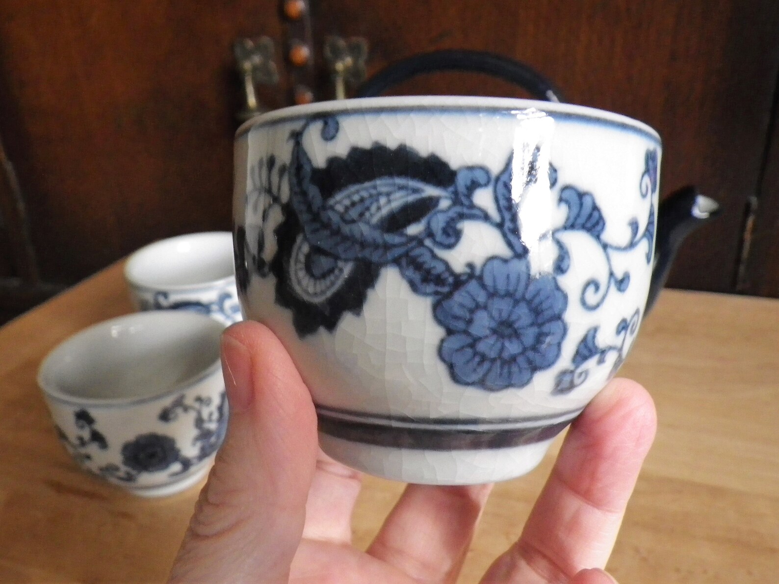 Pier One Blue China Tea Set Teapot and 3 Tea Cups - Etsy