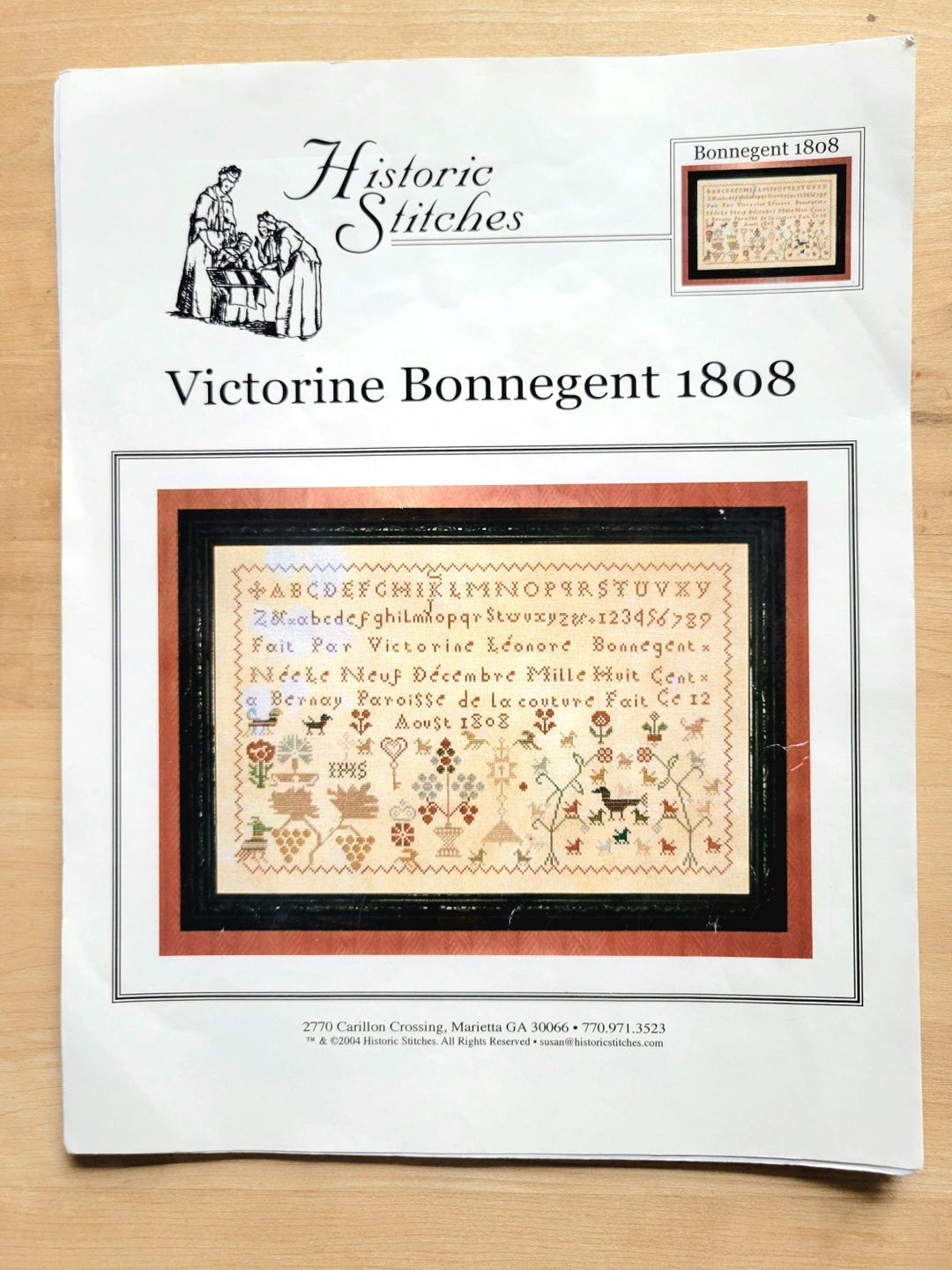 Rare victorine Bonnegent 1808 Sampler Cross Stitch Pattern by Historic Stitches C. 2004 242w X ...