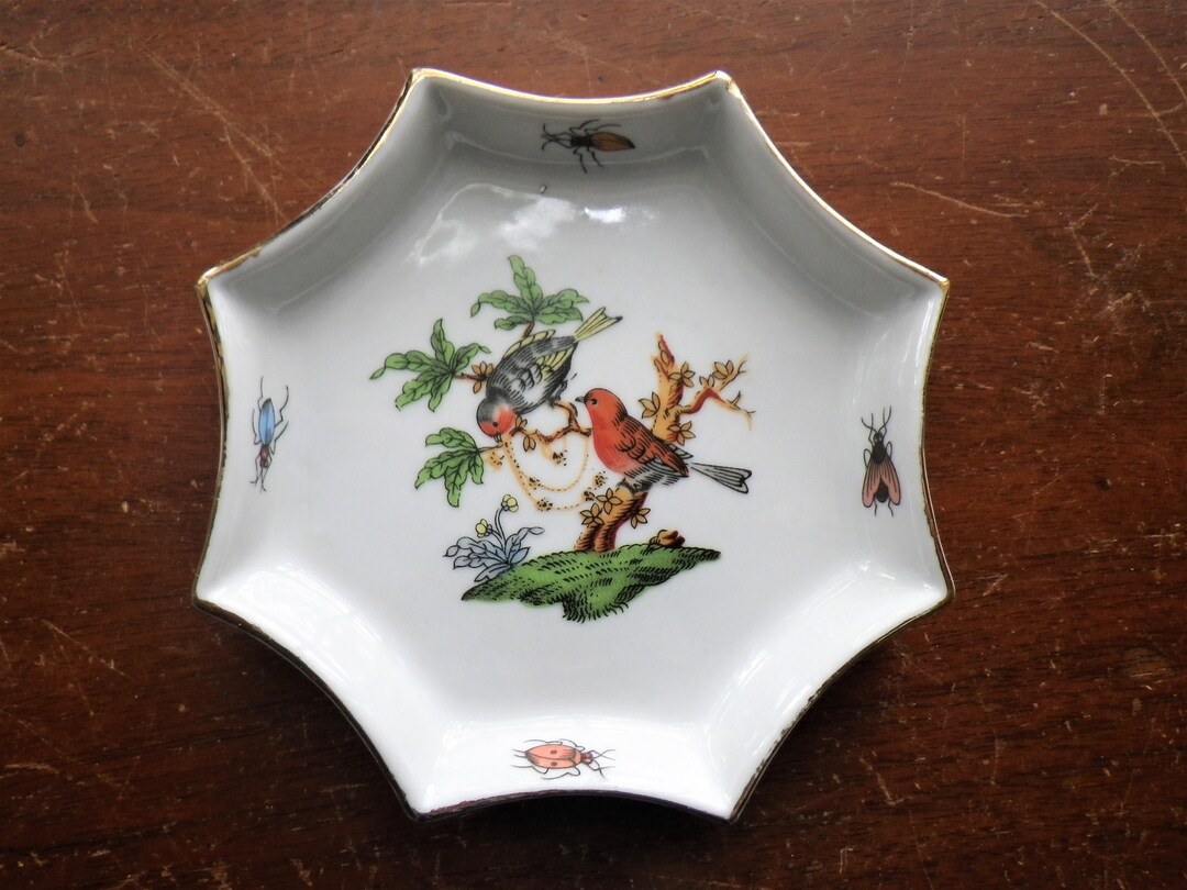 Octagon-shaped Trinket Dish W/ Birds Plants and Insects - Etsy