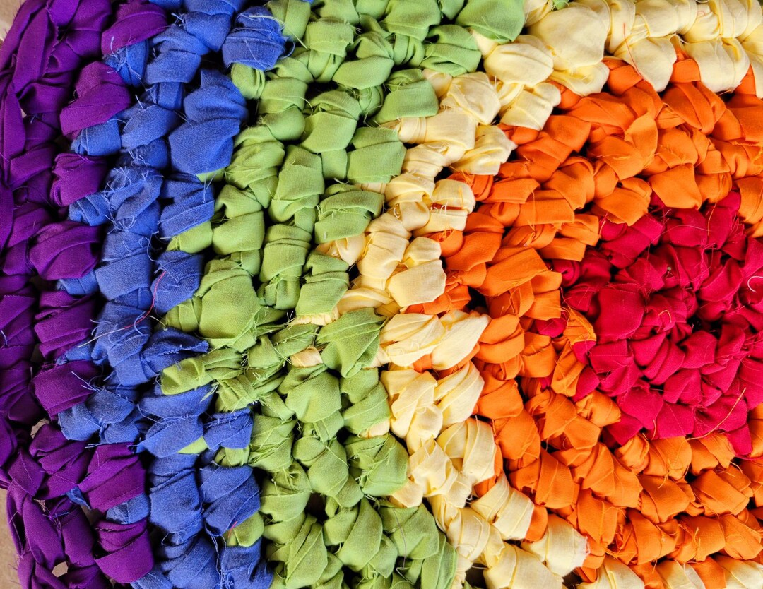 Small Crochet Rag Rug Rainbow Round 24" - Artisan Crafted - Centerpiece ...