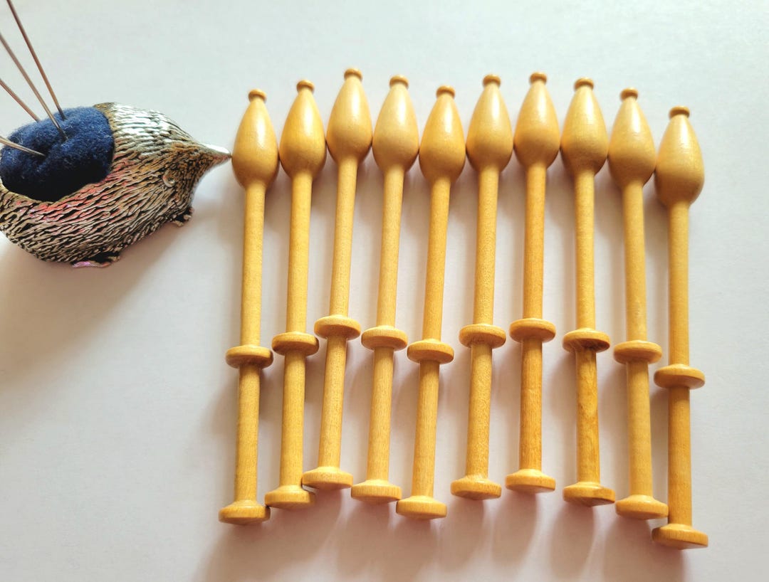 Set of 10 Dutch Style Lace Bobbins in Light Natural Hardwood - Polished ...