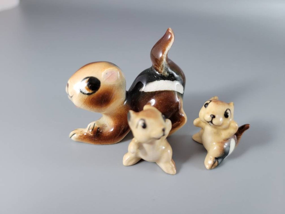 Vintage Set of 3 Chipmunk Family Miniature Figurines Mama Chipmunk and ...