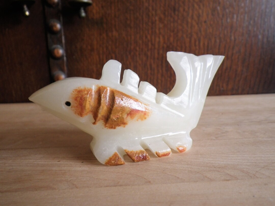 Natural Stone Fish Carving Stylized Pen or Taper Candle Holder - Etsy