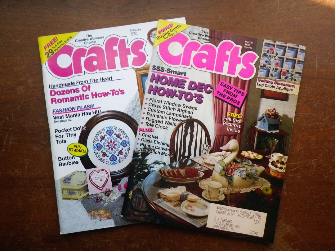 Set of 2 CRAFTS Magazines Feb and Mar 1990 Crochet Cross Stitch ...