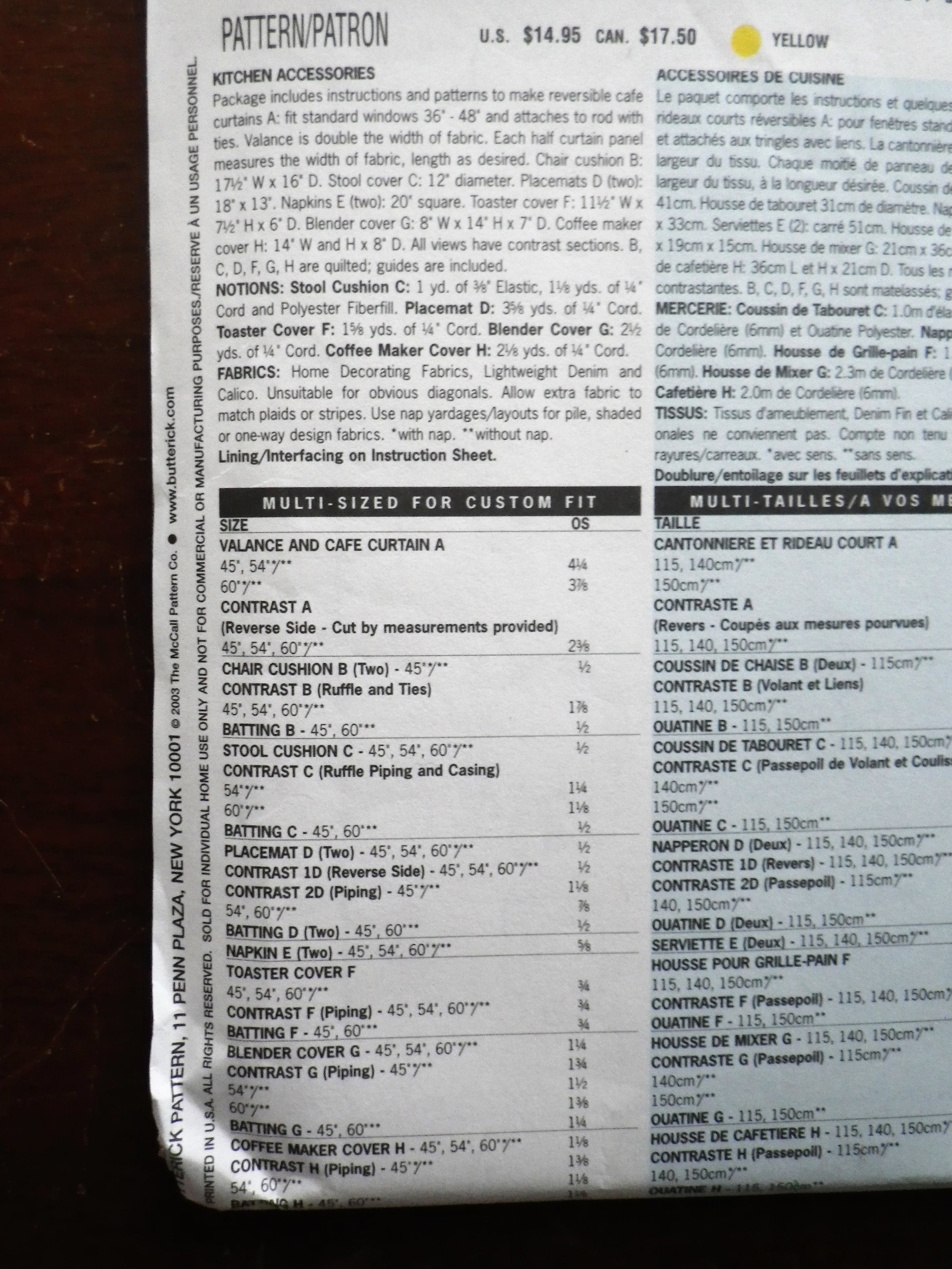 Butterick Waverly Sewing Pattern 3876 Kitchen Accessories Cafe | Etsy