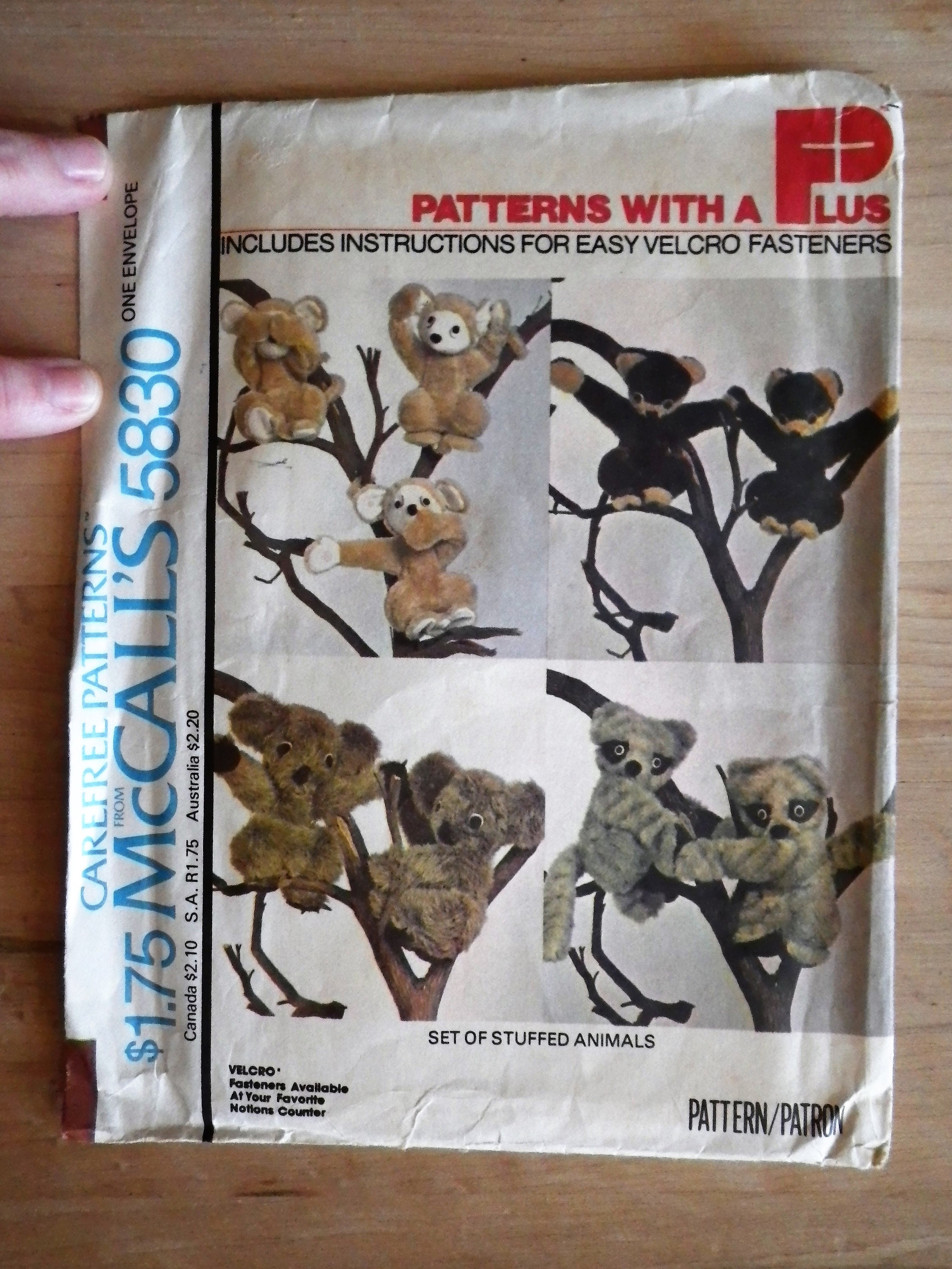 Mccall's Pattern 5830 Set of Stuffed Animals Koala Monkey - Etsy