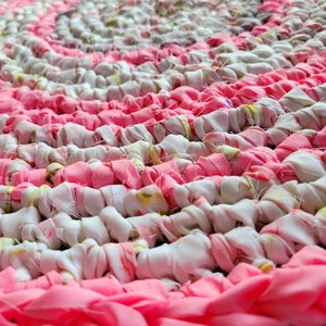 Small Crochet Rag Rug Pink Gray White 26" Artisan Crafted - Farmhouse ...