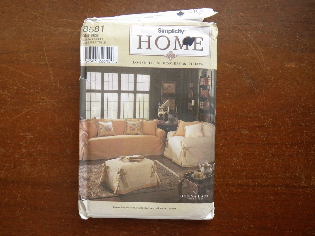 Simplicity Home Pattern 8581 Loose-fit Slipcovers Pillows and Ottoman C ...