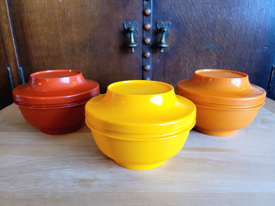 Retro Set of 3 Small Tupperware Autumn Harvest Stacking Bowls With Lids ...