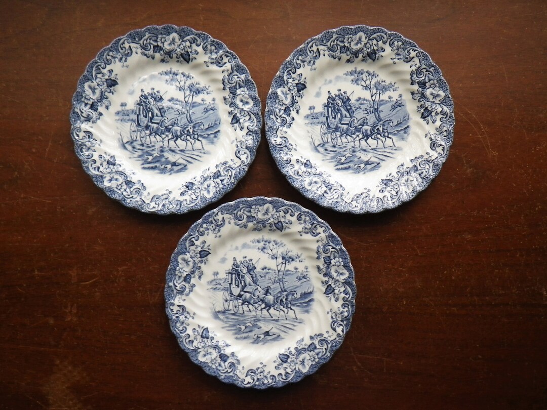 Chippy Set of 3 Bread Plates Johnson Brothers COACHING SCENES Blue ...