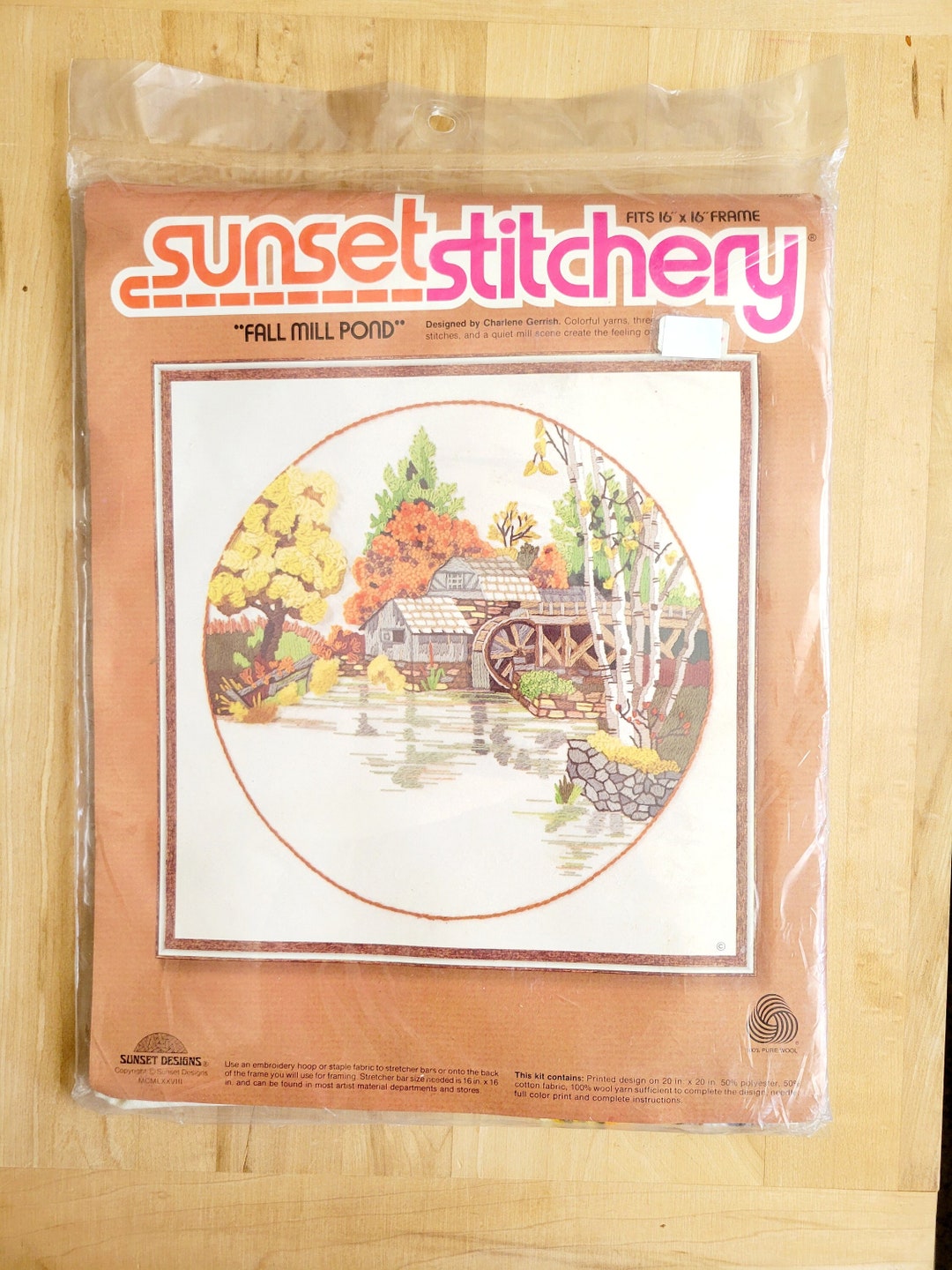 Fall Mill Pond Vintage Crewel Kit in Original Pkg - by Sunset Stitchery ...
