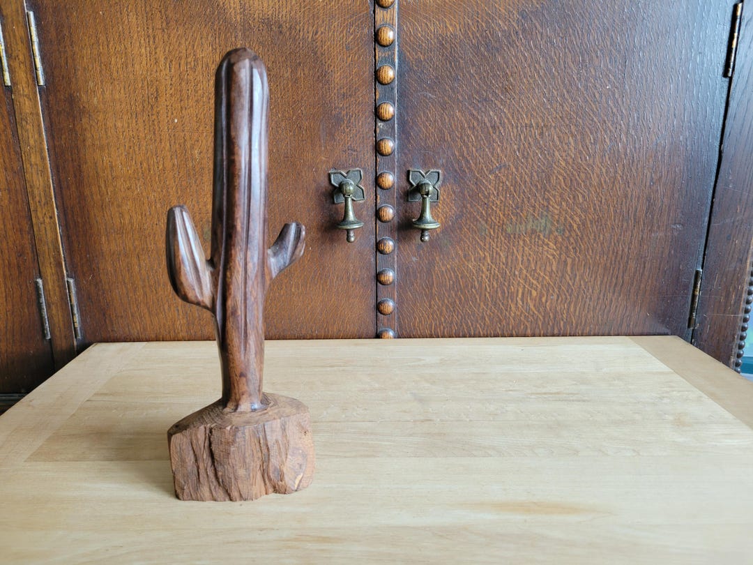 Vintage Carved Wood Saguaro Cactus Sculpture 9-1/4 X 3" - MCM Ironwood ...