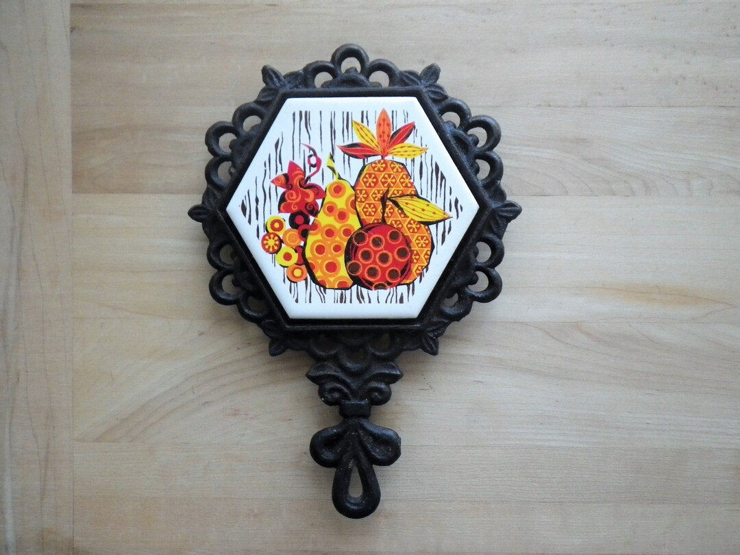 Cast Iron Trivet FRUIT PEARS Ceramic Tile Center Vintage Walll - Etsy