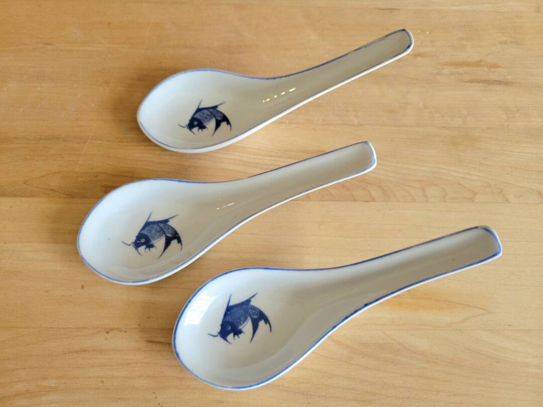 Set of 3 Blue Carp Koi Fish Spoons Vintage Glazed Ceramic - Etsy
