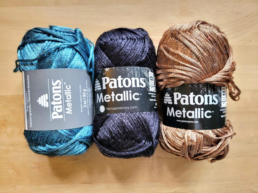 1 Skein Paton's Metallic Yarn CHOOSE ONE Black, Teal or Gold Nylon ...