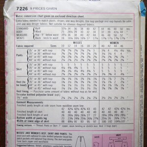 Simplicity Pattern 7226 Misses Women's Pants Skirt Vest Sz 18 20 Sewing ...