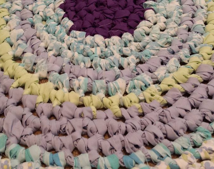 Crochet Rag Rug Cottage Shabby Chic Lavender Violet Garden Dorm Art Eco ...