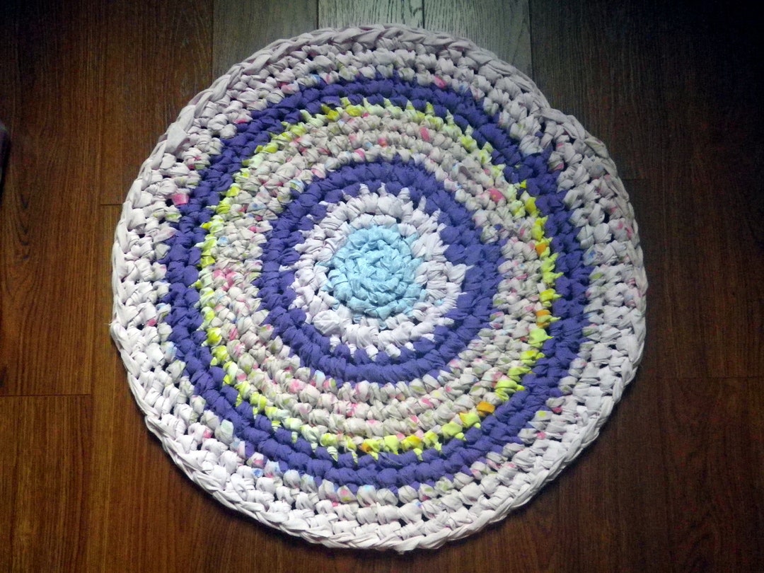 Artisan Crochet Rag Rug Cottage 26" Shabby Chic Sweet Dreams Pink and ...