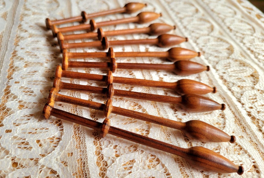 Set of 10 Dutch Style Lace Bobbins in Rosewood - Polished Wood Bobbins ...