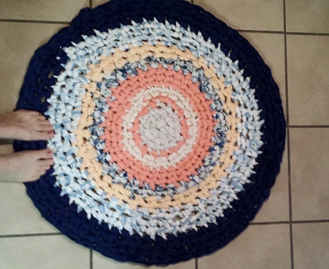 Crochet Rag Rug Peaches and Dreams Round Artisan Cottage Chic | Etsy