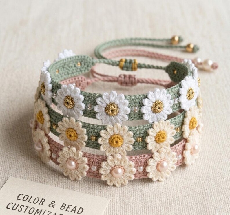 Crochet Daisy Bracelet Pattern – Boho Friendship Jewelry (PDF Download ...