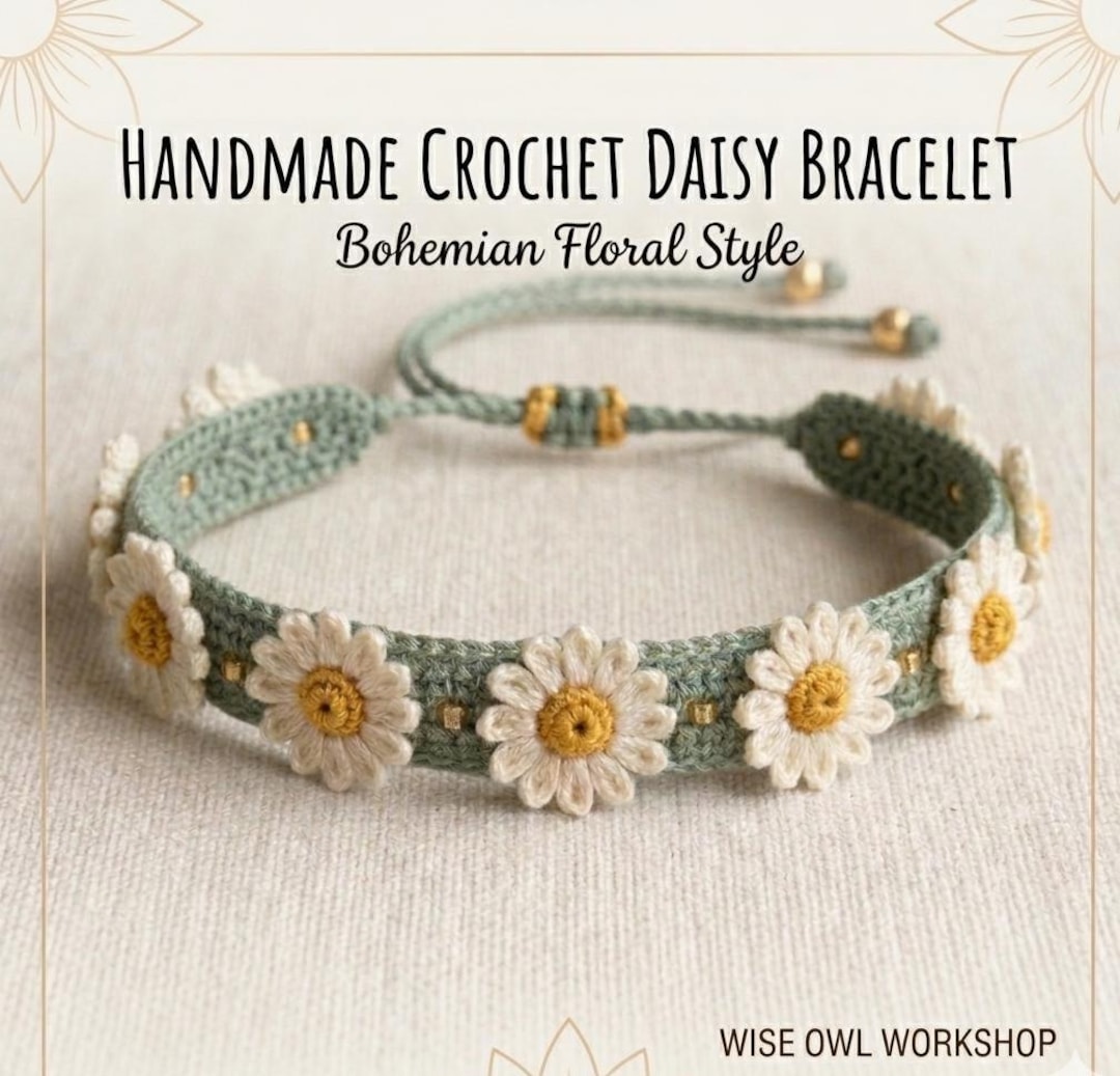 Crochet Daisy Bracelet Pattern – Boho Friendship Jewelry (PDF Download ...