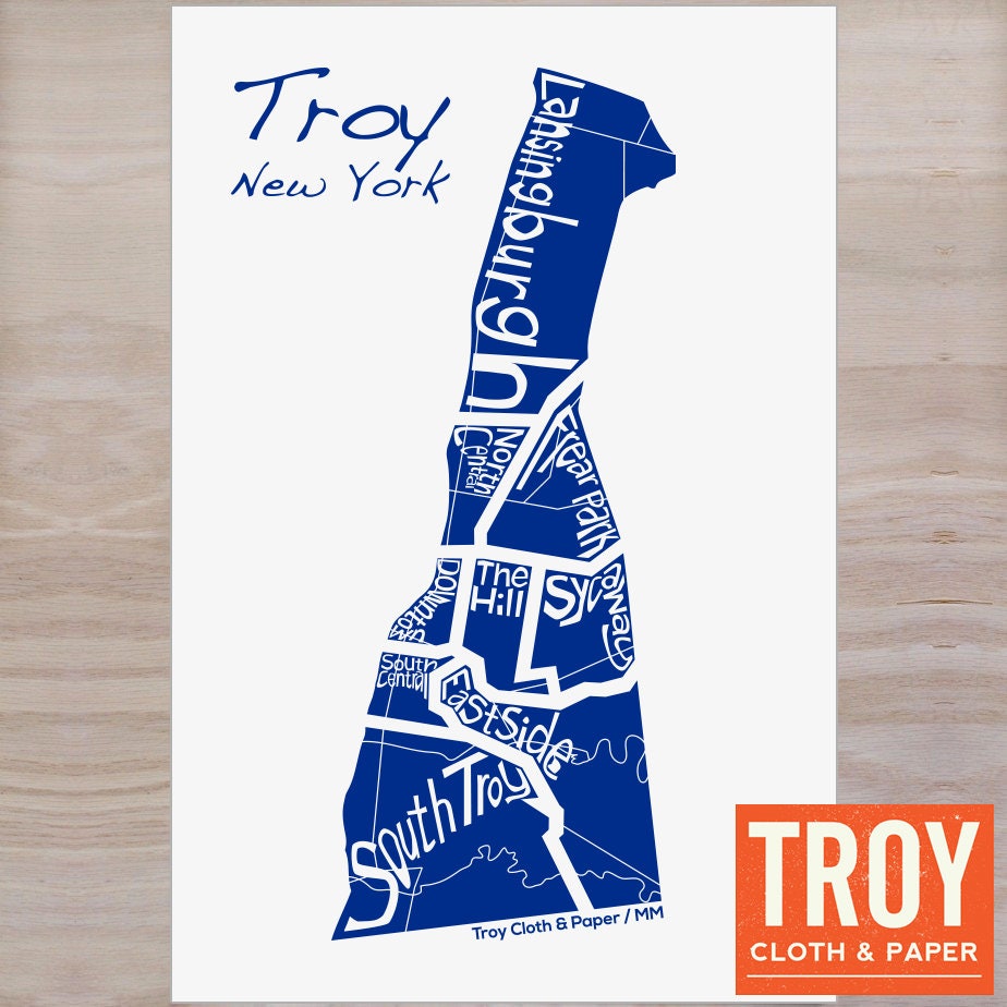 A Map of Troy New York Art Print (poster in Red Blue Green Black) - Etsy