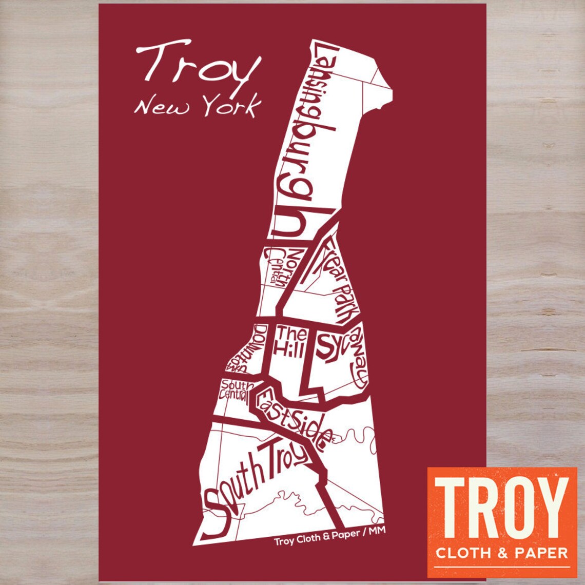 A Map of Troy New York Art Print (poster in Red Blue Green Black) - Etsy