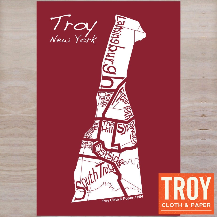 A Map of Troy New York Art Print (poster in Red Blue Green Black) - Etsy