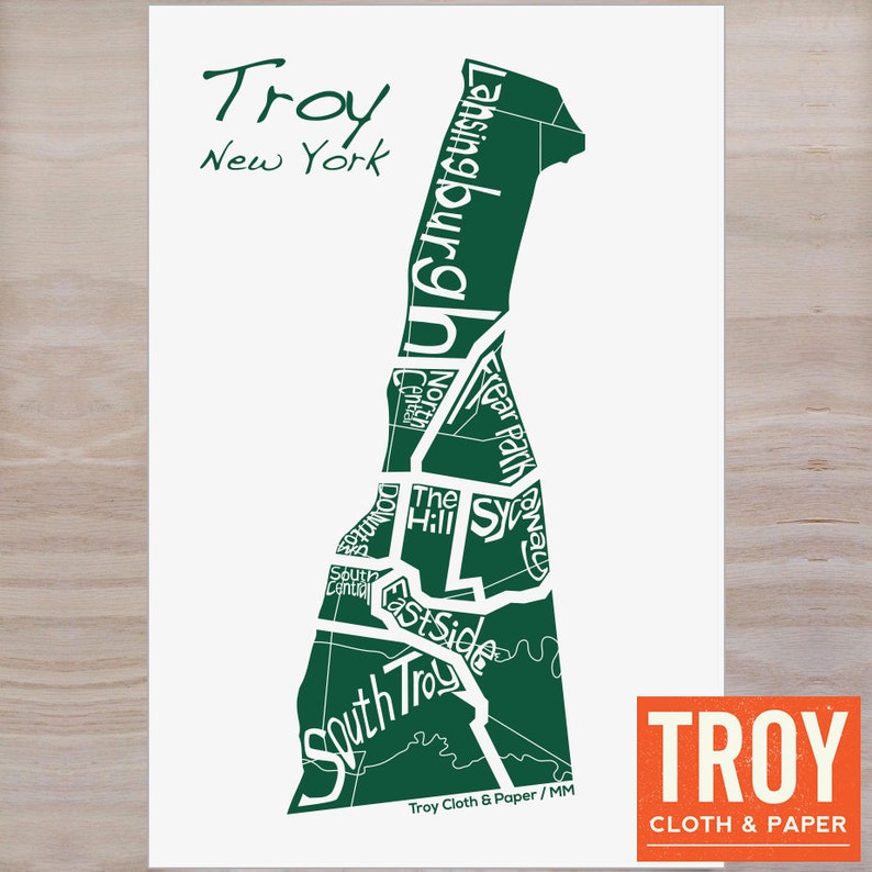 A Map of Troy New York Art Print (poster in Red Blue Green Black) - Etsy
